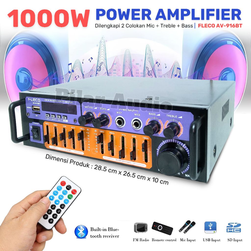 Jual Power Amplifier Bluetooth Fleco AV-916BT 1000W | Audio Penguat ...