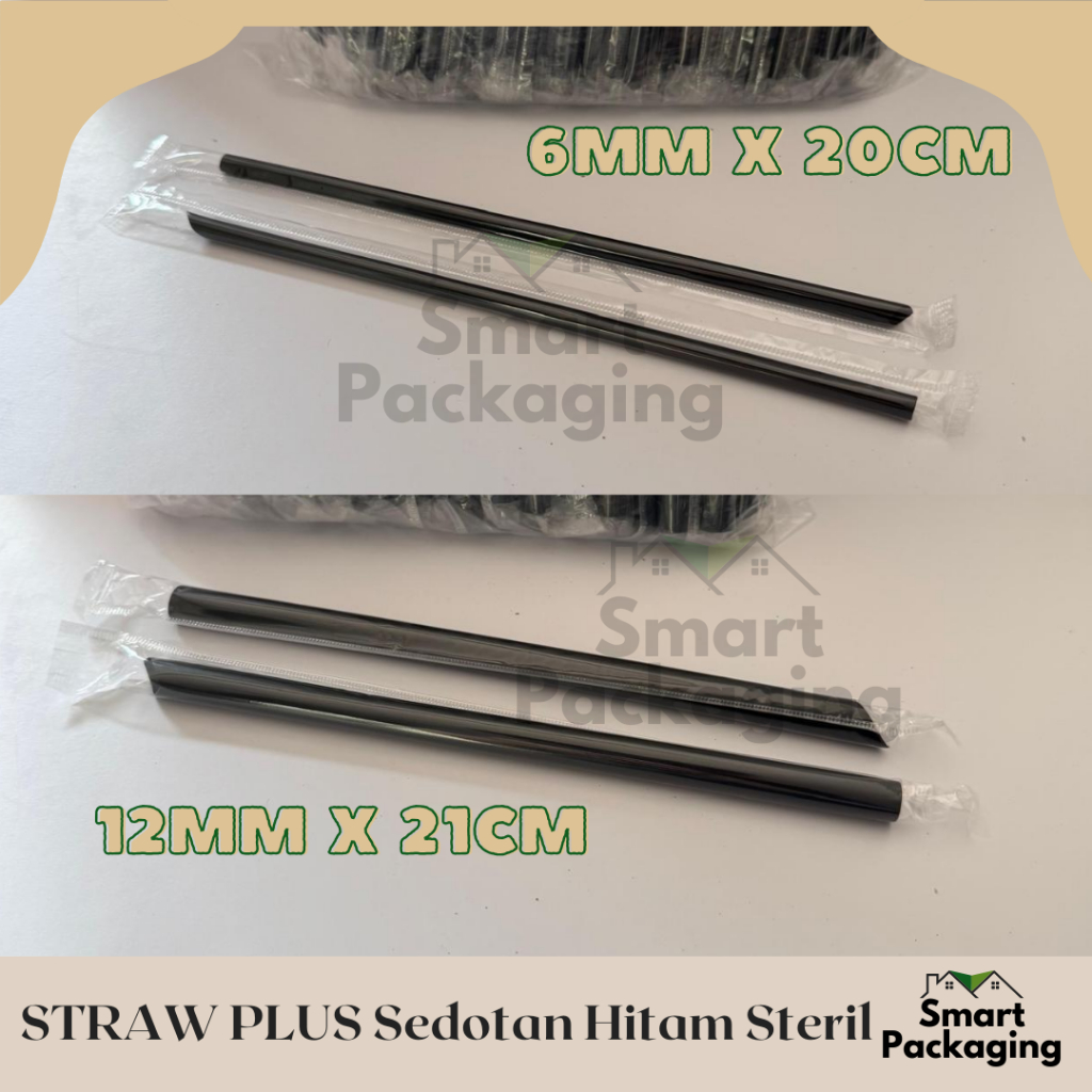 Jual [ISI100 & 250 PCS] PLATINUM STRAW Sedotan Hitam Steril 6mm 12mm ...
