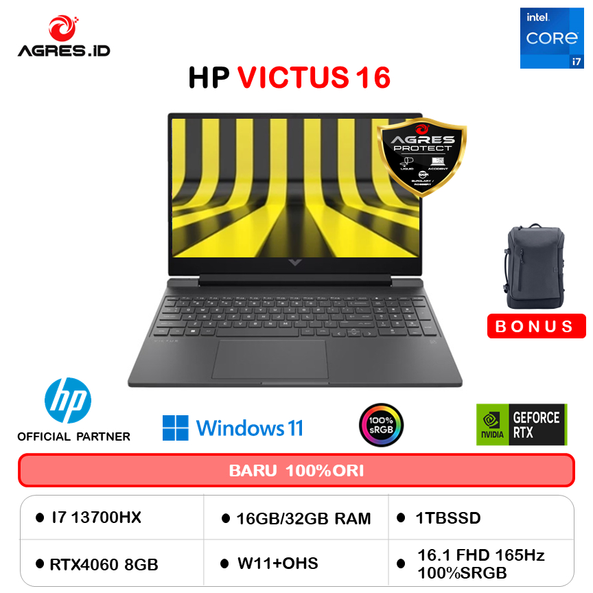 Jual HP VICTUS 16 I7 13700HX RTX4060 8GB/ 32GB 1TB W11+OHS 16.1FHD ...