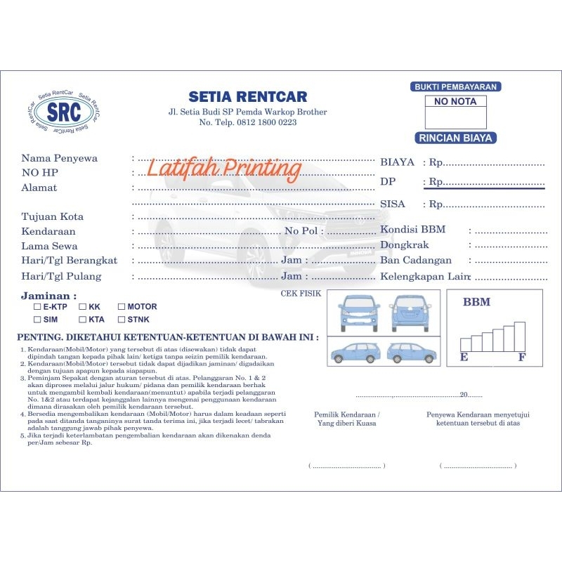 Jual Nota Rental Mobil / Kwitansi Rental | Shopee Indonesia