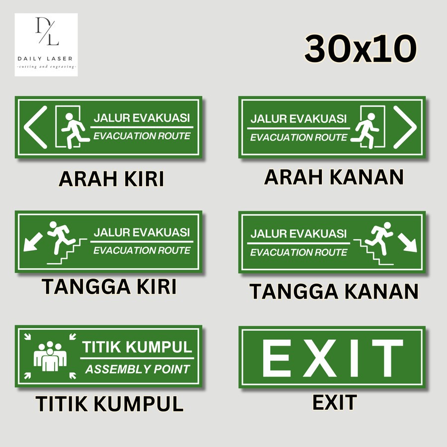 Jual SIGN AKRILIK K3 RAMBU JALUR EVAKUASI 30X10 CM - ARAH KANAN | Shopee Indonesia