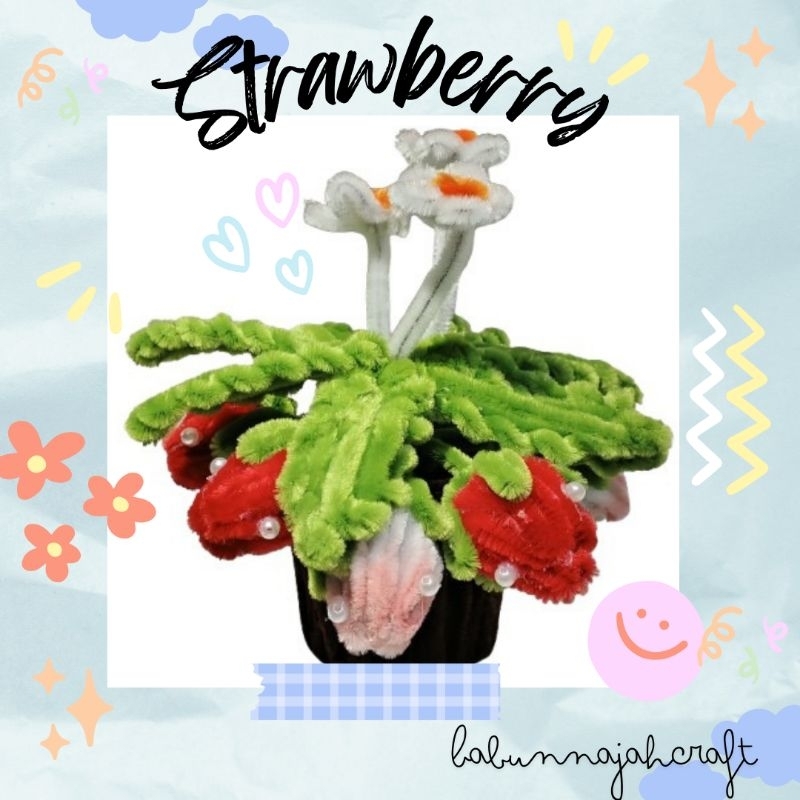 Jual Strawberry kawat bulu pot(6 strawberry,9 daun,3 bunga deasy ...