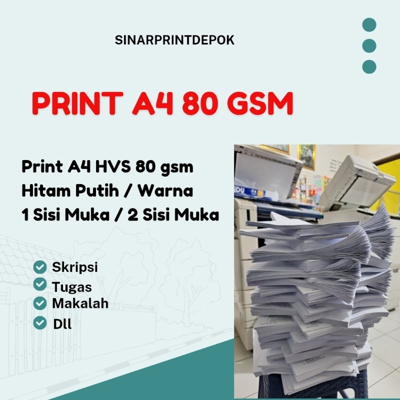 Jual PRINT CETAK HVS A4 80 GSM | 1 SISI 2 SISI | HITAM PUTIH / BERWARNA | Shopee Indonesia