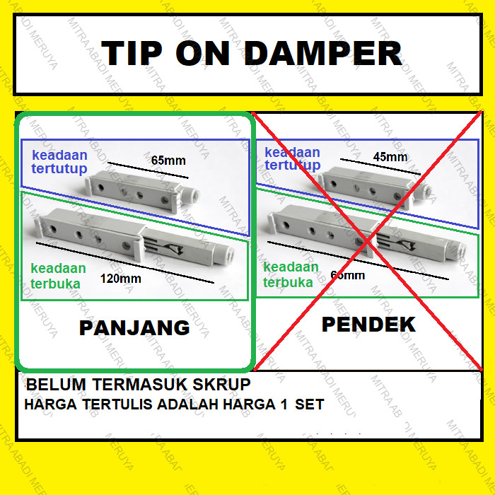 Jual Push To Open Tip On PANJANG Push Open 120mm Damper Pintu Lemari ...