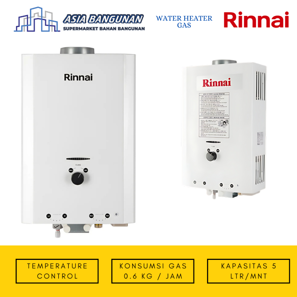 Jual ASIA BANGUNAN - RINNAI WATER HEATER GAS REU-5 CFC KOTAK WHITE PEMANAS AIR GAS LISTRIK LOW ...