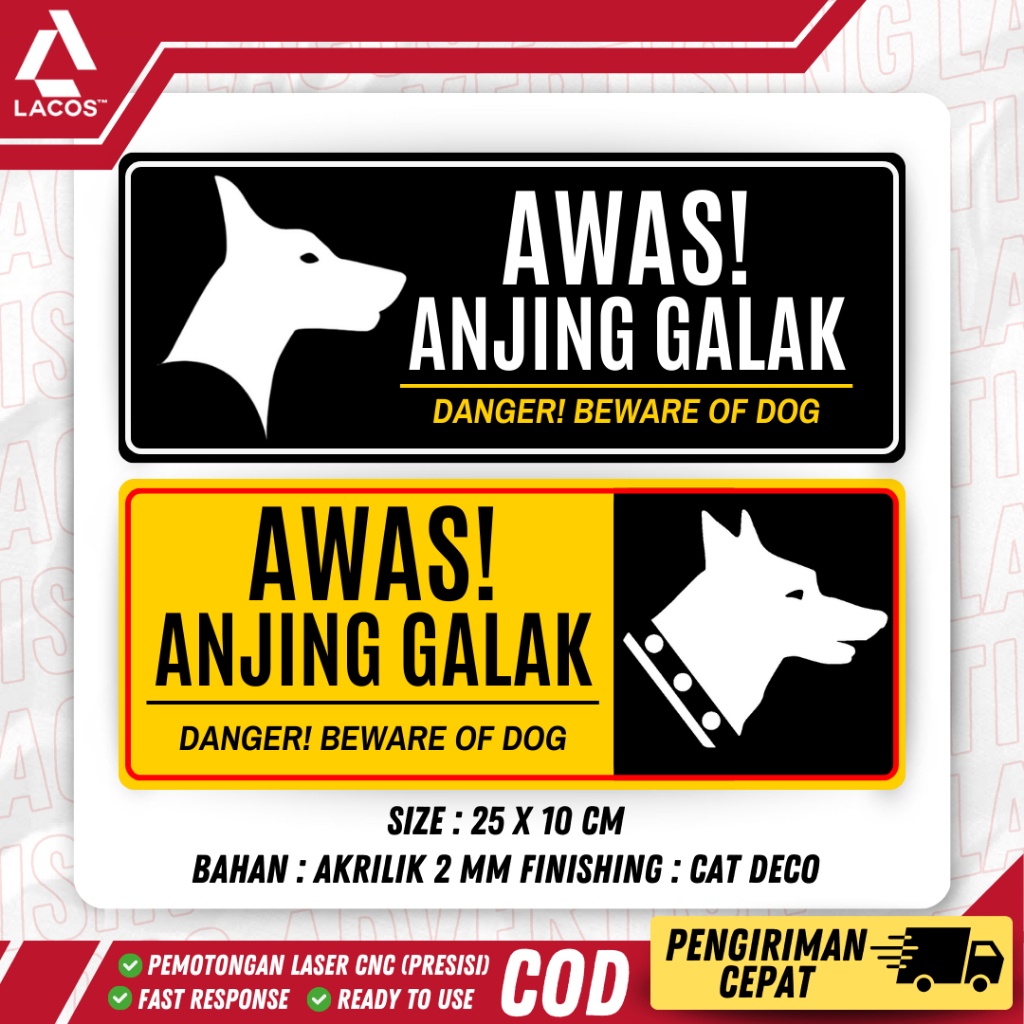 Jual AKRILIK SIGN AWAS ANJING GALAK/ PAPAN PERINGATAN AWAS ANJING GALAK ...