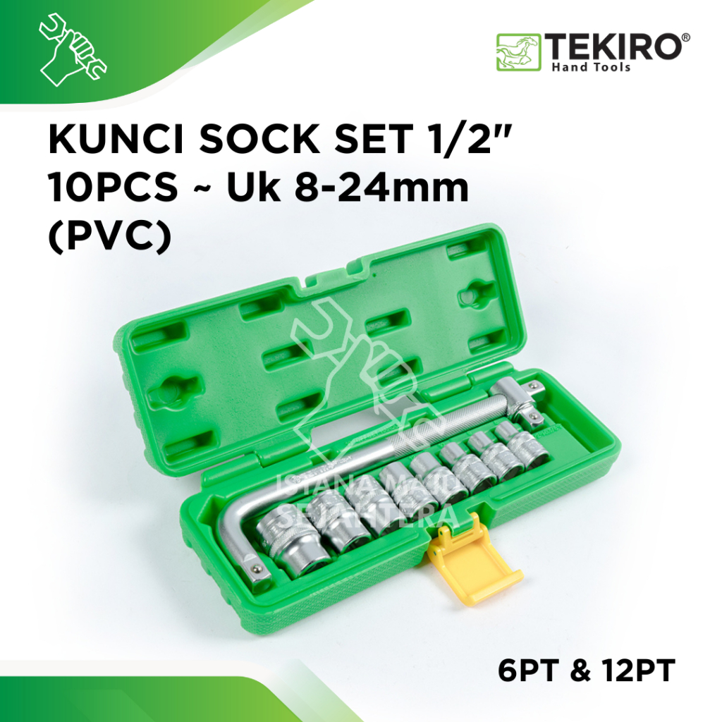 Jual Kunci Sock Set 10pcs 1/2" ( 8mm - 24mm ) 6pt & 12pt BESI / PVC TEKIRO | Shopee Indonesia