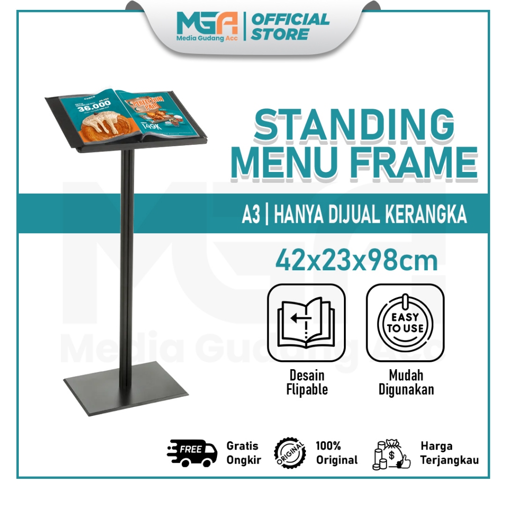 Jual STANDING MENU FRAME A3 / STAND MENU BUKU RESTO / RAK BUKU MENU ...