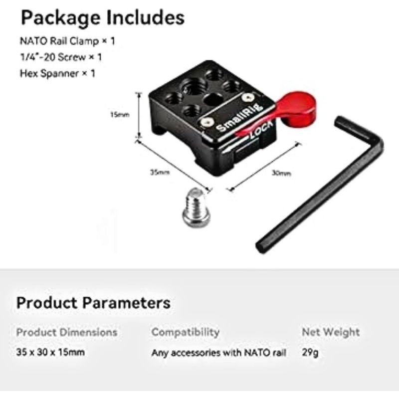 Jual SmallRig NATO Clamp for NATO Rail Accessories with 1/4"-20 Holes ...