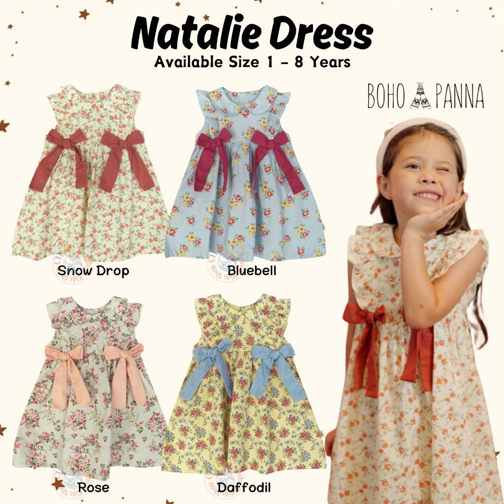 Jual Bohopanna 1-8 Tahun Natalie Dress / Collar Floral Dress Big Ribbon ...