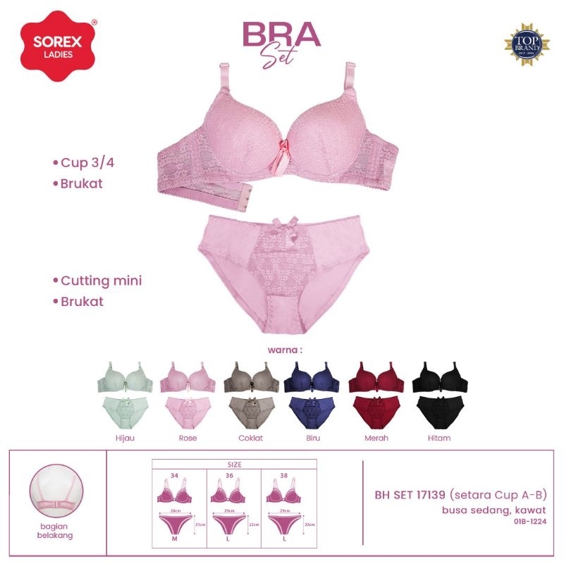 Jual Sorex Bra Set (BH+CD) 17139 renda burkat cup 3/4 setara B, busa ...