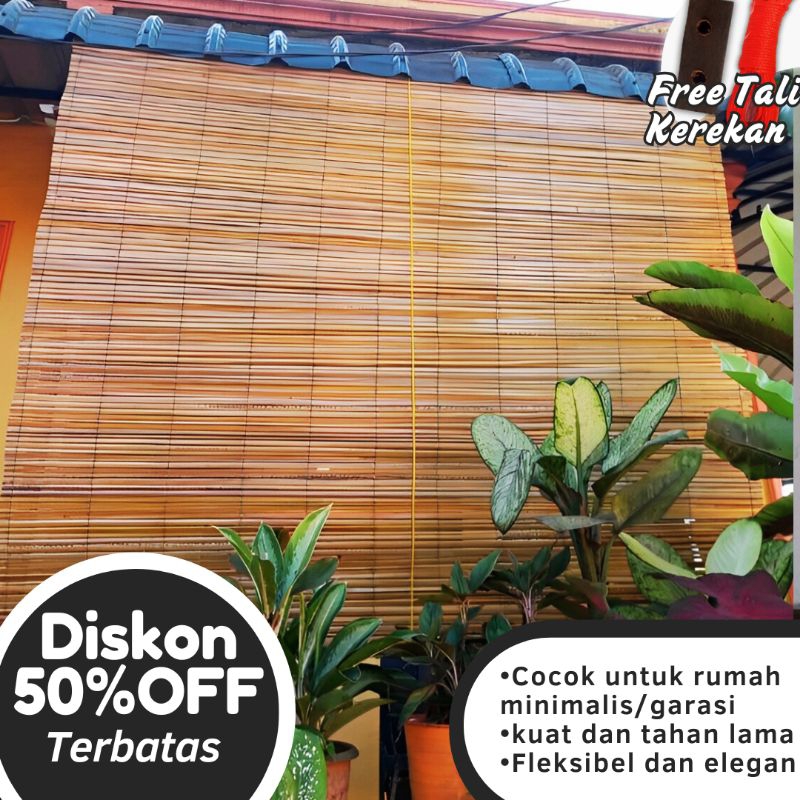 Jual Tirai Bambu Sawit Plitur Gulung Ukuran 2mx2m Full Set | Shopee Indonesia