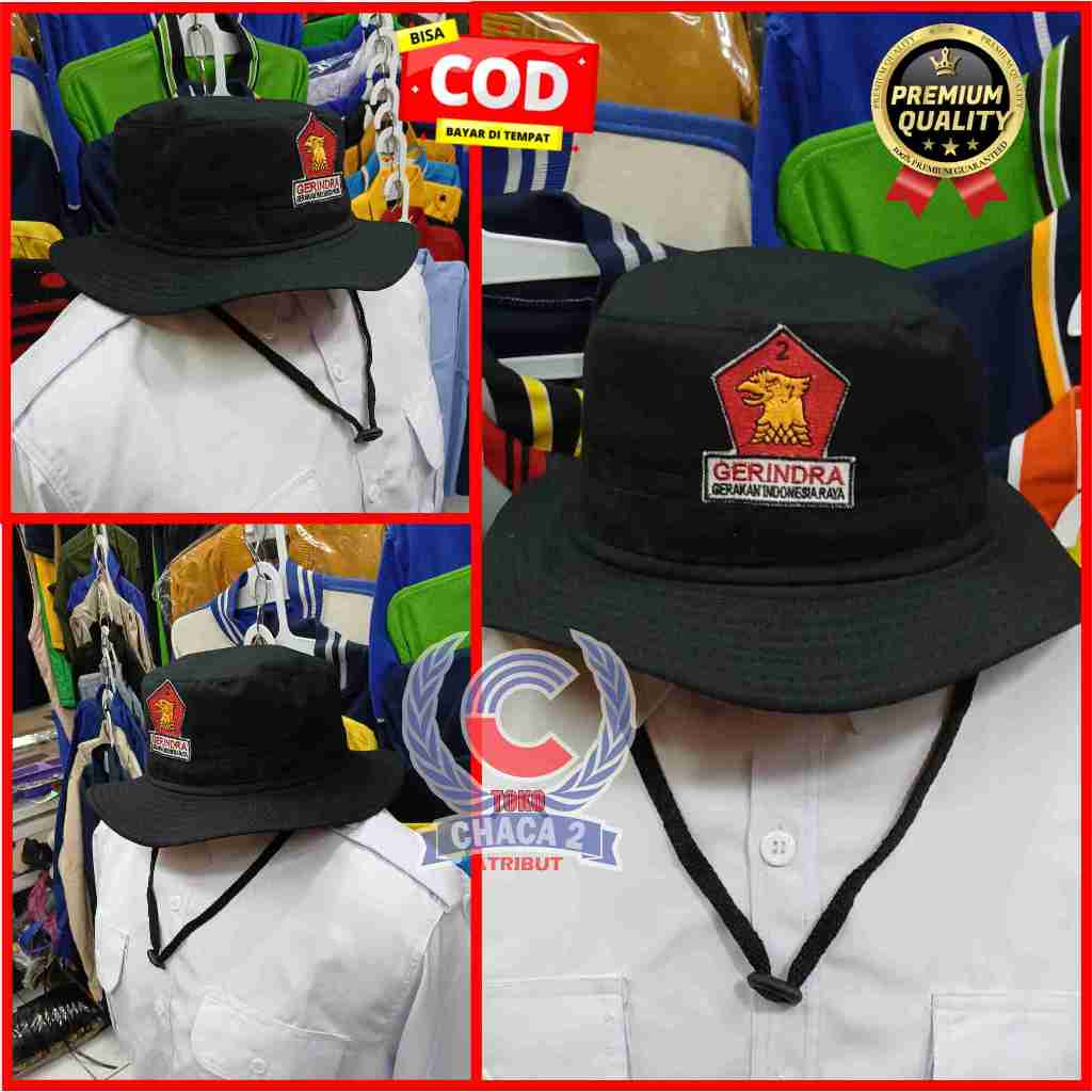 Jual topi gerindra model lapangan warna hitam/topi rimba partai ...