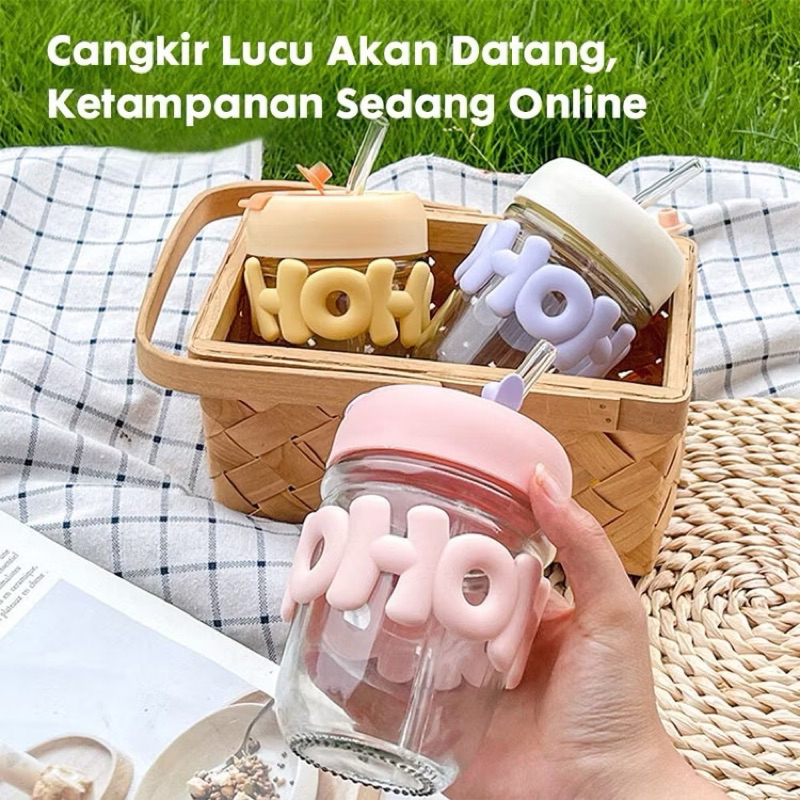 Jual gelas hoho aesthetic + box gelas souvenir gelas anak ho ho gelas anak sedotan | Shopee ...