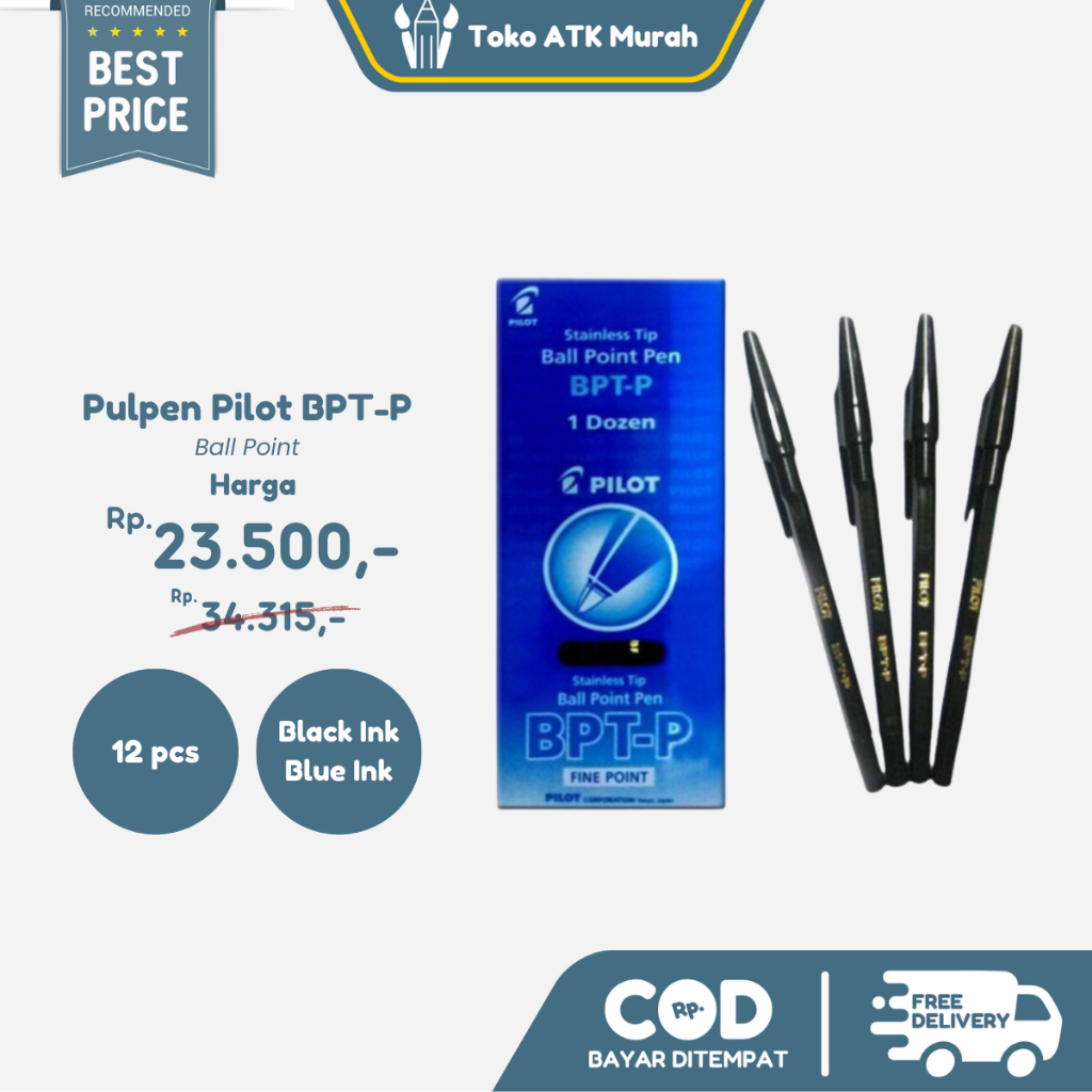 Jual Pulpen / Ballpoint Warna Hitam Pilot Bptp Asli Original 12 pcs/ 1 ...