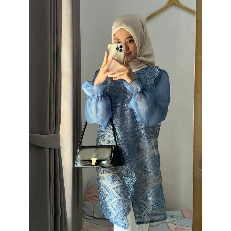 Jual Zize Outer Brokat Organza Full Payet / Tunik Brukat / Baju Hari ...