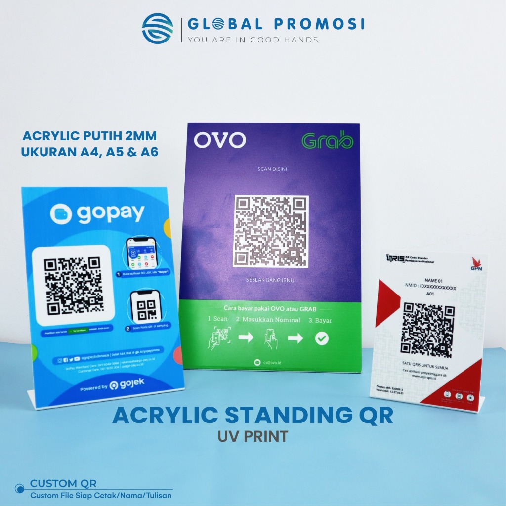 Jual Akrilik QRIS Barcode Custom / QR Code Typle L Ukuran A4 A5 A6 ...