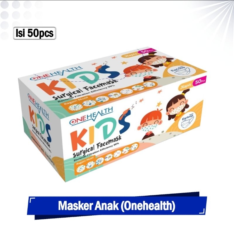 Jual Masker Medis Anak 3ply Earloop OneHealth Surgical Face Mask Kids ...