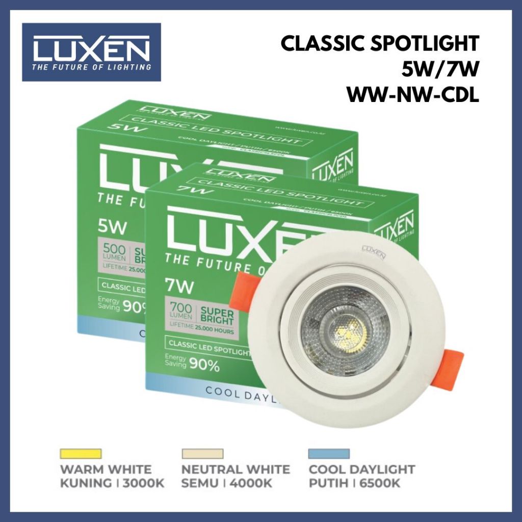Jual LUXEN Lampu Spotlight Spot Light LED Classic 5W 7 Watt 3000K 4000K 6500K | Shopee Indonesia