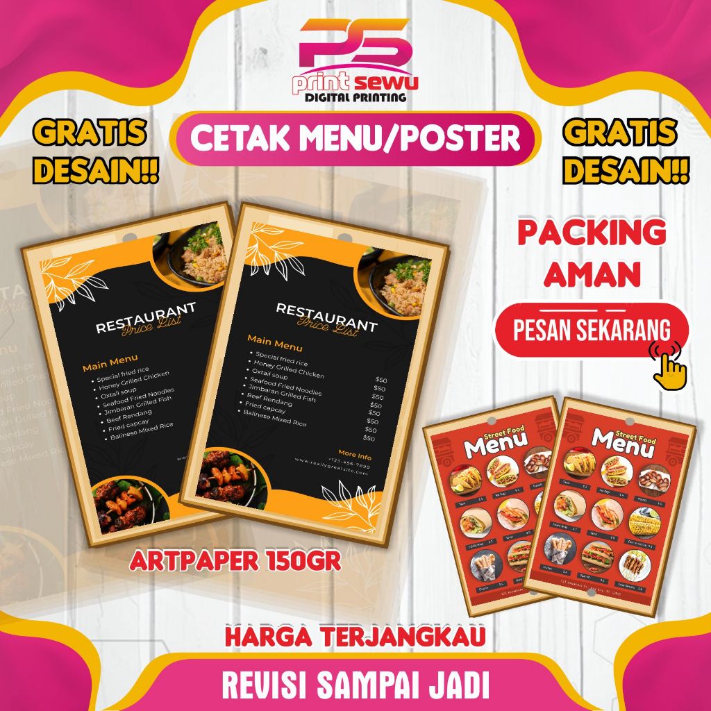 Jual CETAK DAFTAR MENU 150GRAM | BISA REQUEST DESAIN (PRINT MENU ...