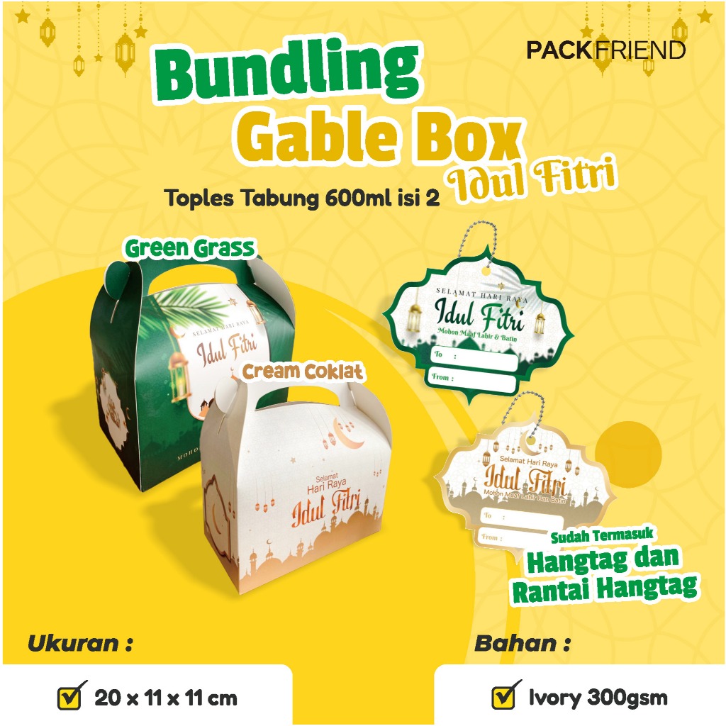 Jual Paket Bundling Gable Box + Hangtag Lebaran 20x11x11/ Box Hampers Idul Fitri 600ml isi 2 ...