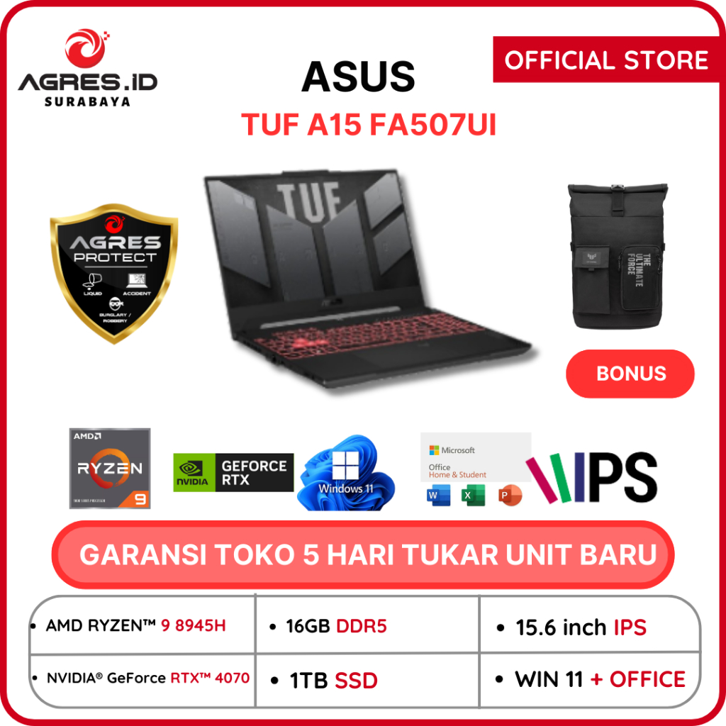 Jual ASUS TUF A15 FA507UI RYZEN 9 8945H RTX4070 8gb/ 16gb 1tb W11+OHS ...