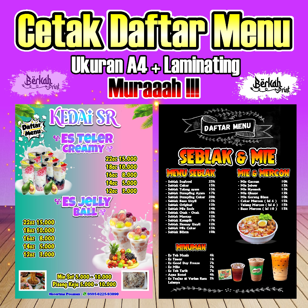 Jual Cetak Daftar Menu Ukuran A4 + Laminating | Shopee Indonesia