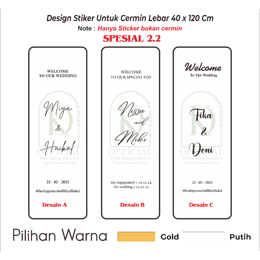 Jual Sticker Mirror wedding sign | Stiker cermin nikah | stnad mirror ...