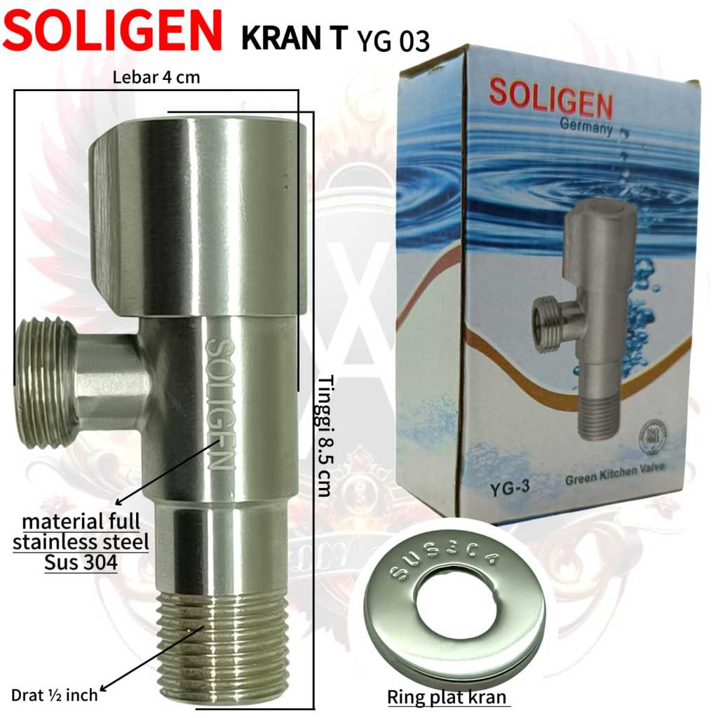 Jual Kran T 1/2 inch / stop kran T single stainless steel SOLIGEN ...