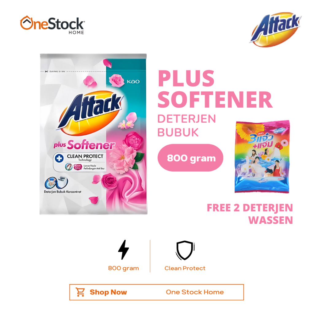 Jual Attack Plus Softener Clean Protect 800 gram (Free 2 Wassen Detergent 150 gram) | Shopee ...