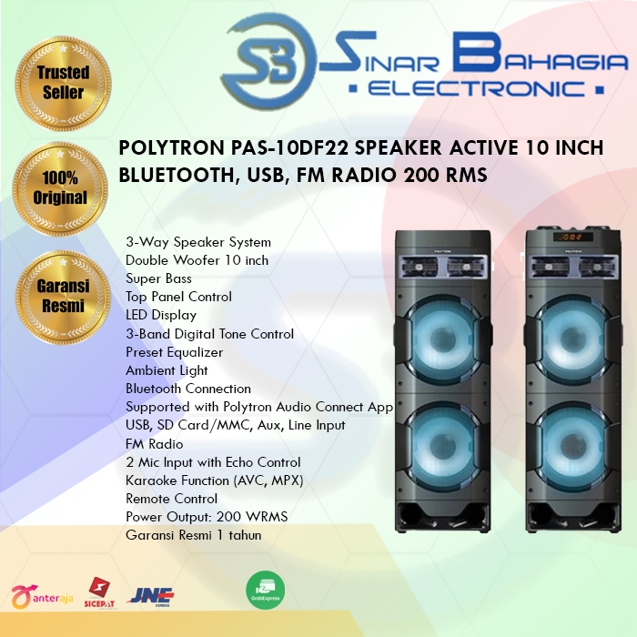 Jual POLYTRON PAS-10DF22 SPEAKER ACTIVE 10 INCH BLUETOOTH, USB, FM ...