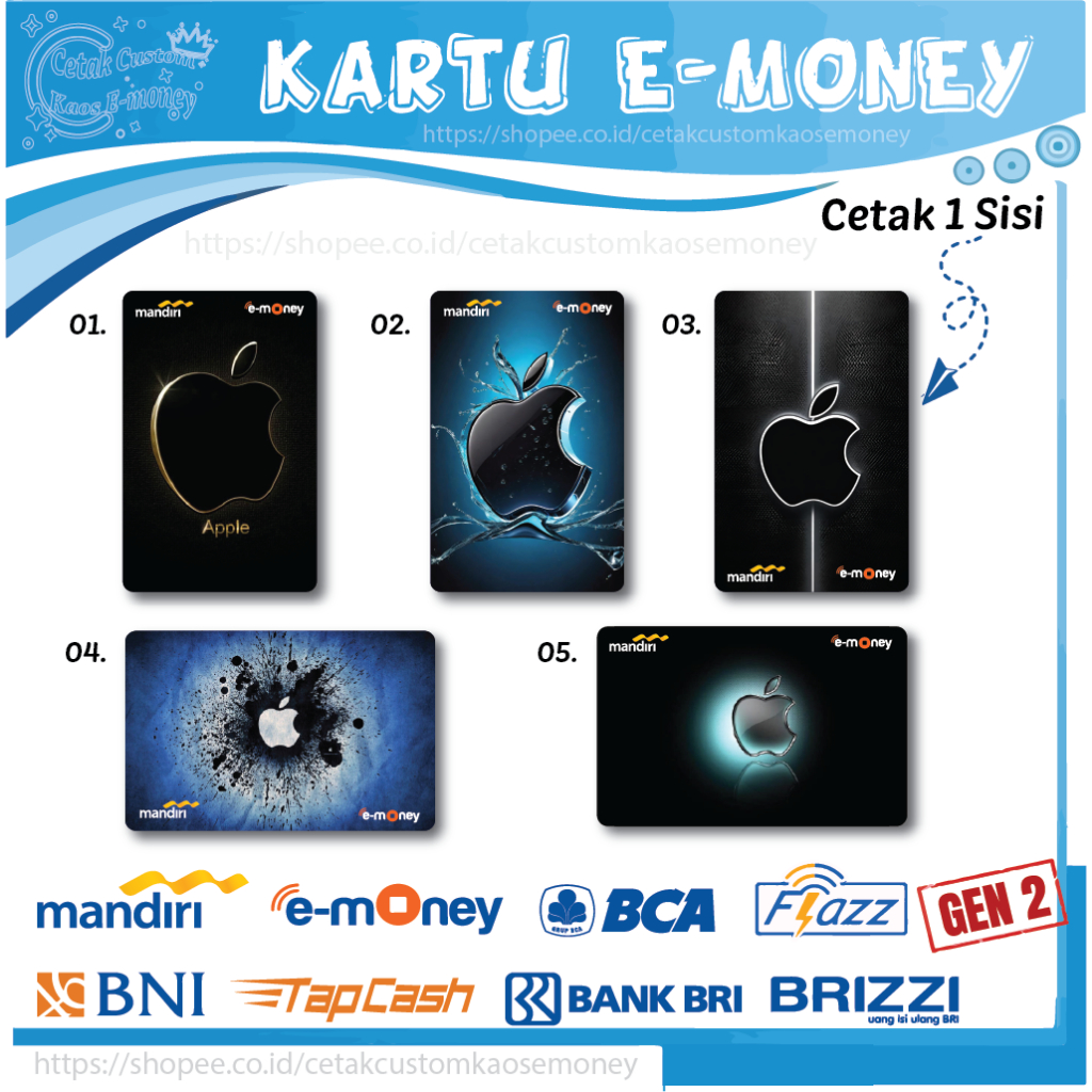 Jual KARTU E MONEY E TOLL KUMPULAN BRAND APPLE 3 EMONEY MANDIRI BCA BNI ...
