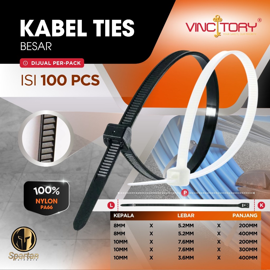 Jual Vincitory Kabel Ties Nylon Tali Krek Hitam Putih 10 15 20 25 30 cm ...