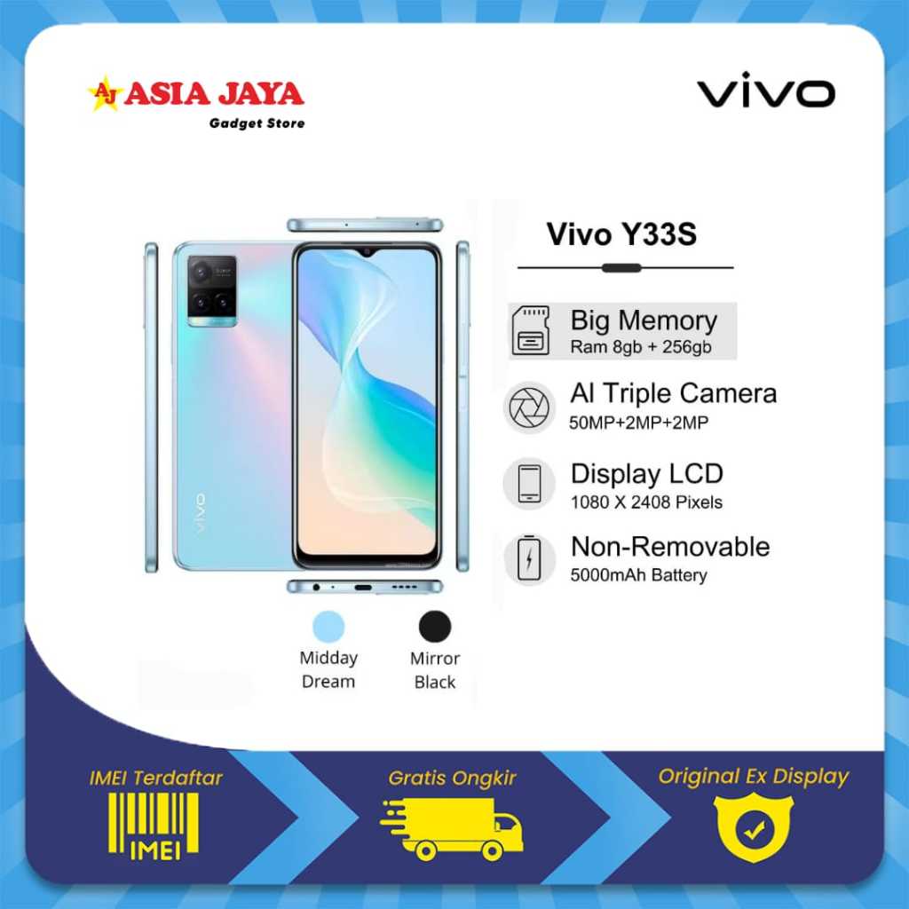 Jual [EX DISPLAY] VIVO Y33S RAM 8/128GB/HP MURAH/Fullset /dengan AI ...