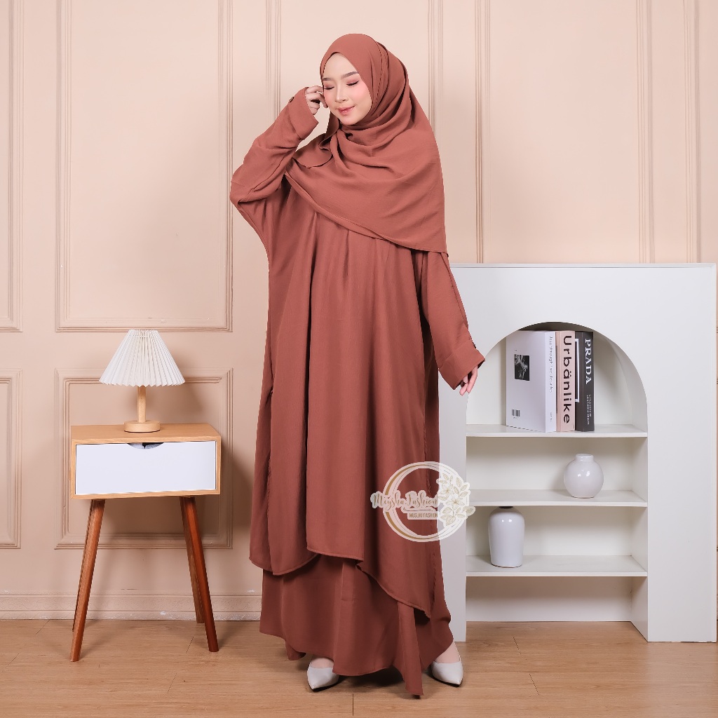 Jual Azzahra One Set Tunik Abaya Syar'i + Rok Jumbo Ld 140 Bahan ...