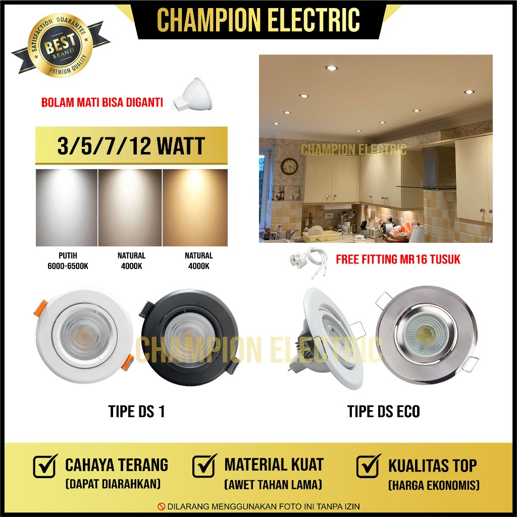 Jual Downlight Spotlight MR16 3/5/7/12 Watt Lampu Sorot LED 3W 5W 7W 12W | Shopee Indonesia