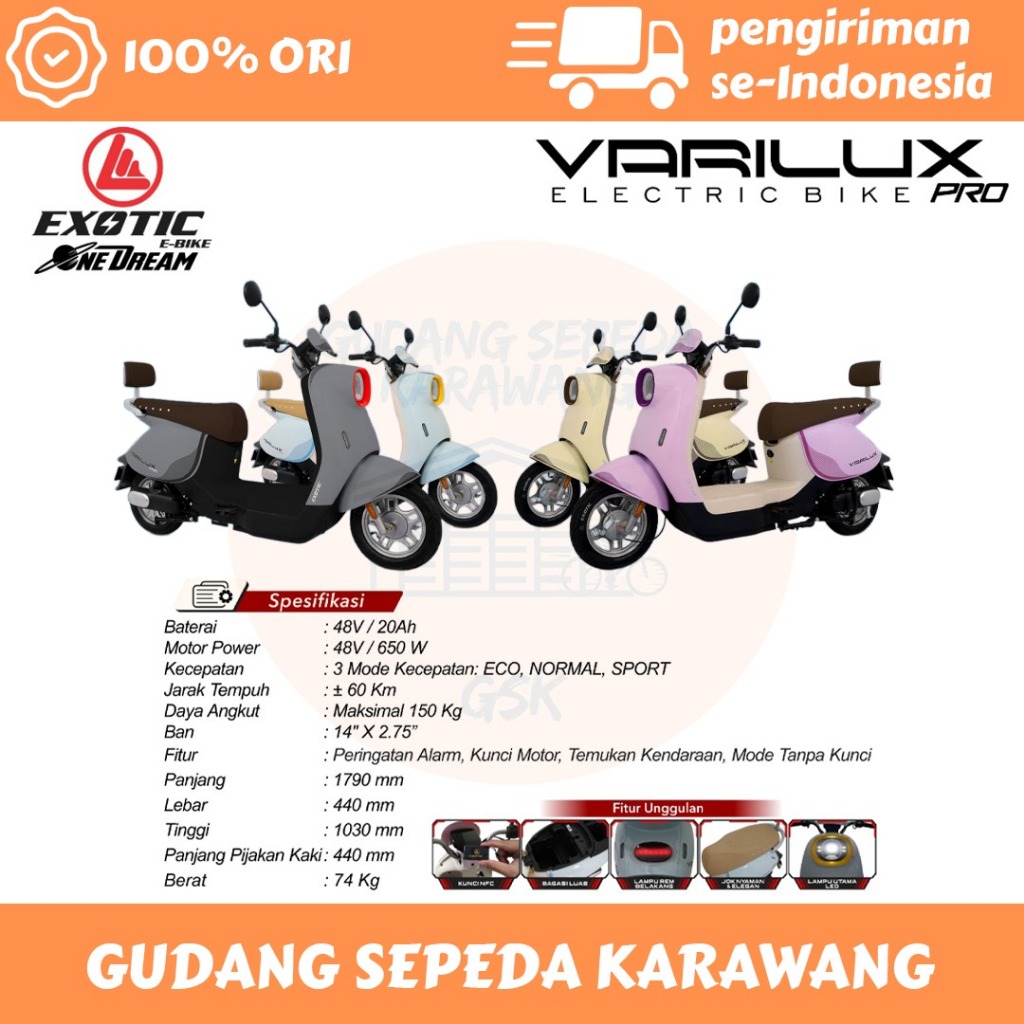 Jual SEPEDA LISTRIK EXOTIC VARILUX PRO PACIFIC 650 Watt 20 AH | Shopee ...