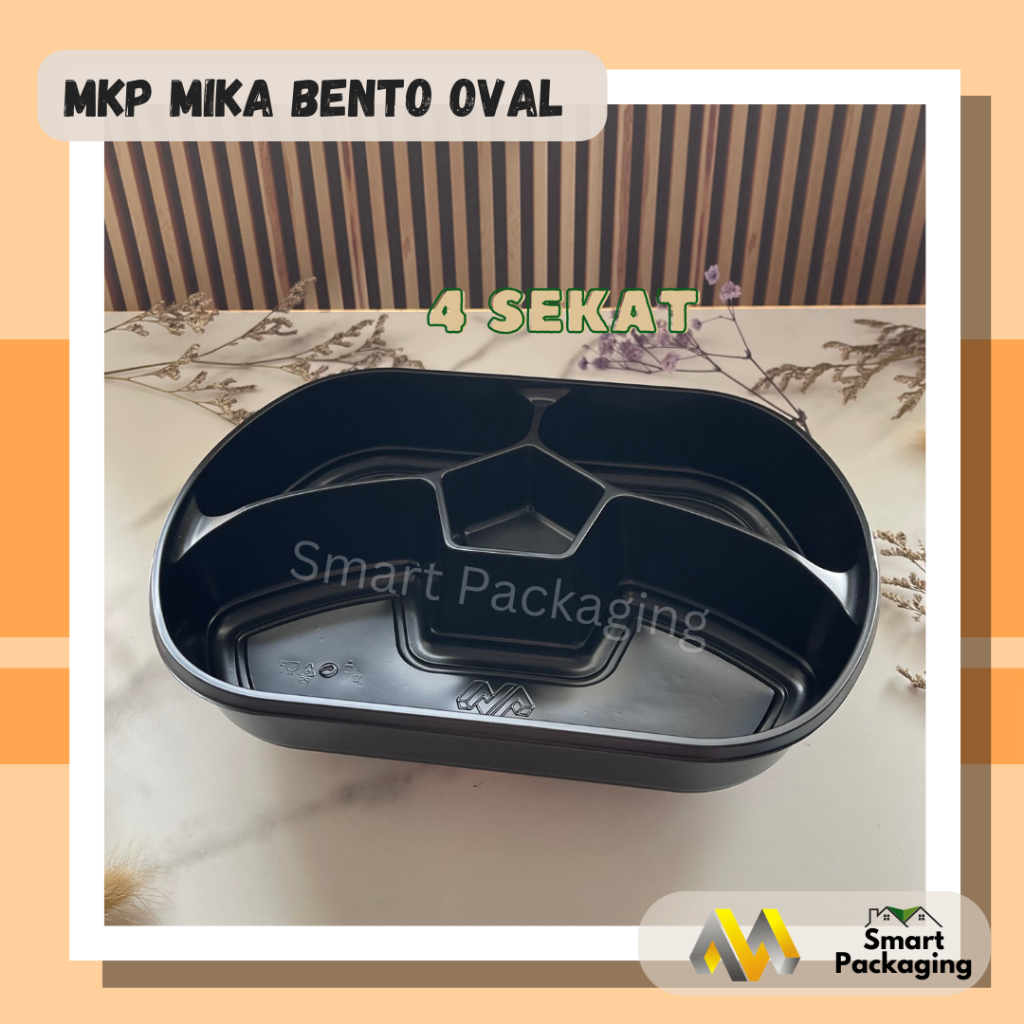 Jual [ISI 50 PCS] MKP Mika Bento Oval 4 Sekat + Tutup Transparan / Tray ...