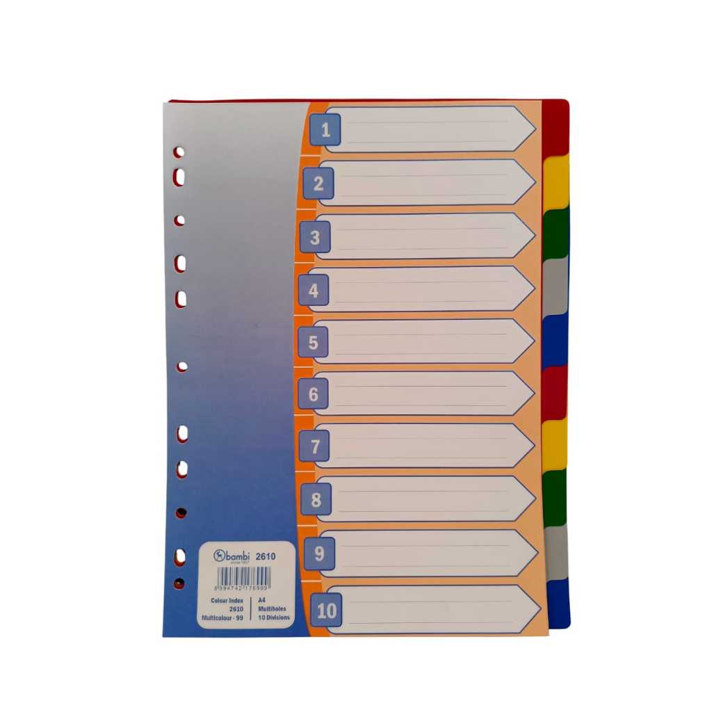 Jual Bambi Divider Plastik A4 10 Warna 2610 | Pembatas Binder Plastik ...