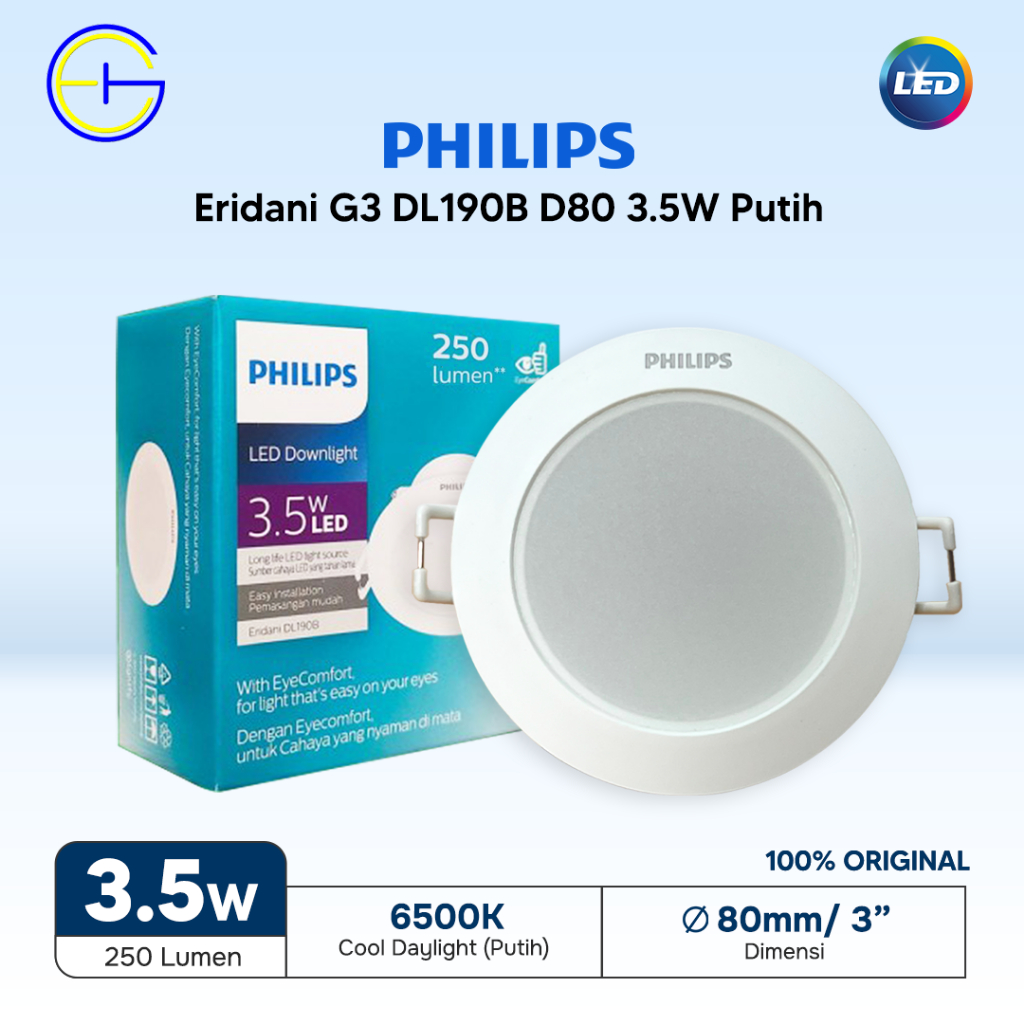 Jual Eridani G3 DL190B LED3 D80 3.5W Downlight Philips | Shopee Indonesia