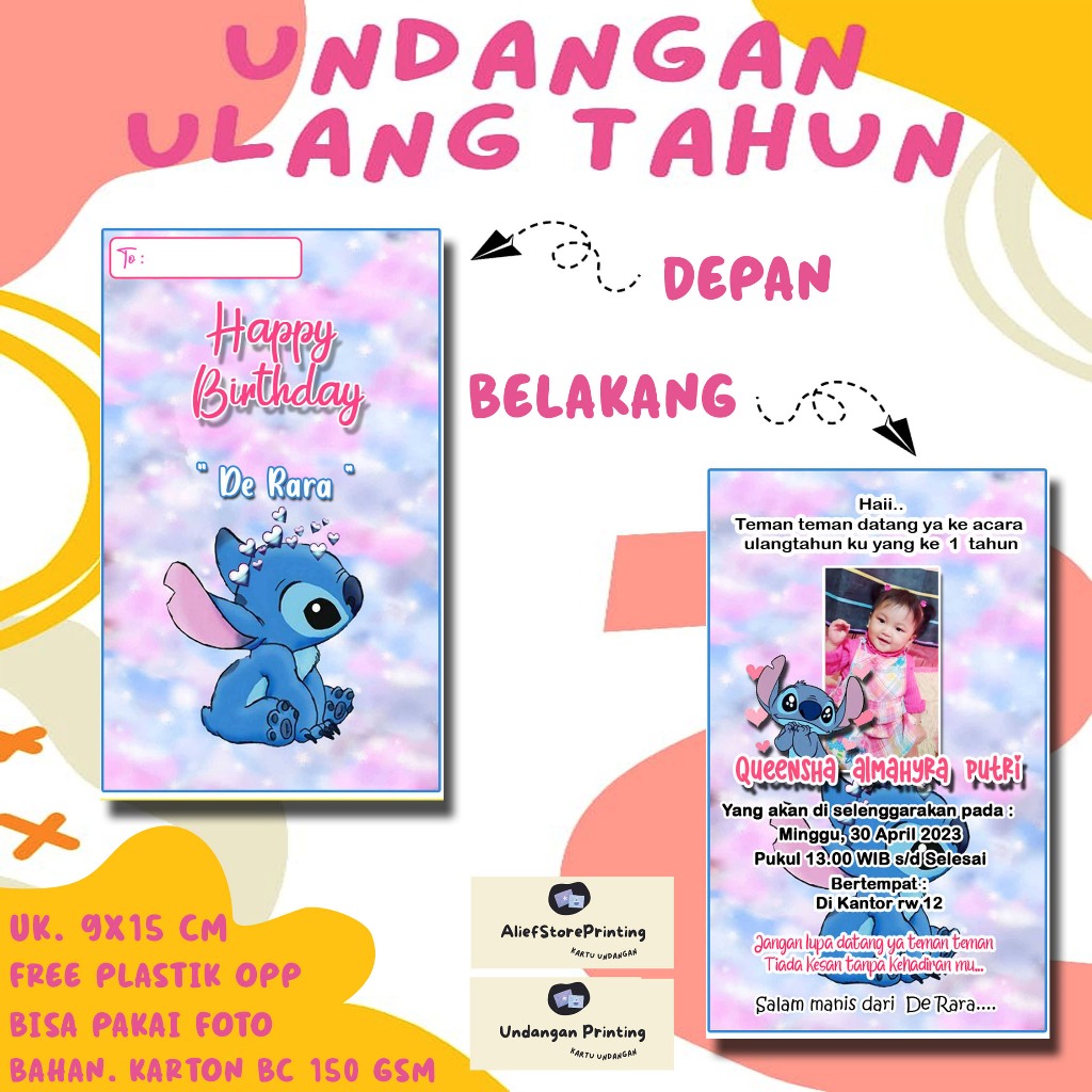 Jual Undangan Ultah STICH ( 30 PCS / 50 PCS ) Undangan Ulang Tahun ...