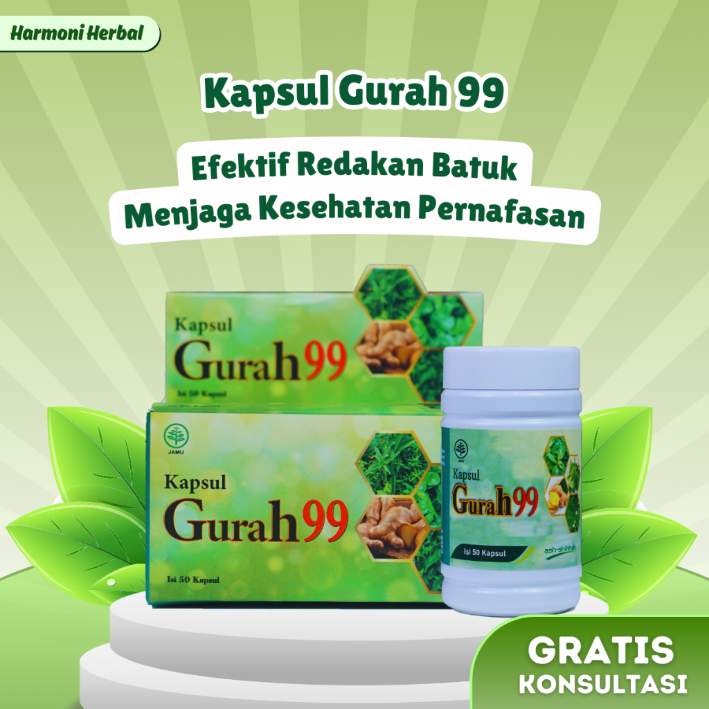Jual Kapsul GURAH 99 Herbal Pernafasan (Isi:50) Terapi Batuk Asma Flu ...