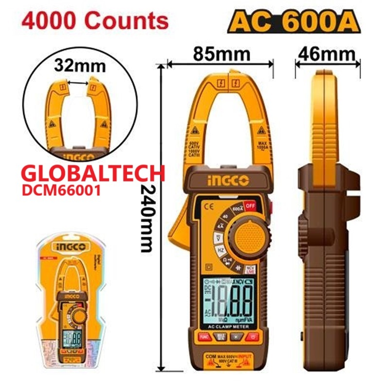 Jual INGCO DCM66001 Tang Ampere Amper 600V Multi Multimeter Digital ...