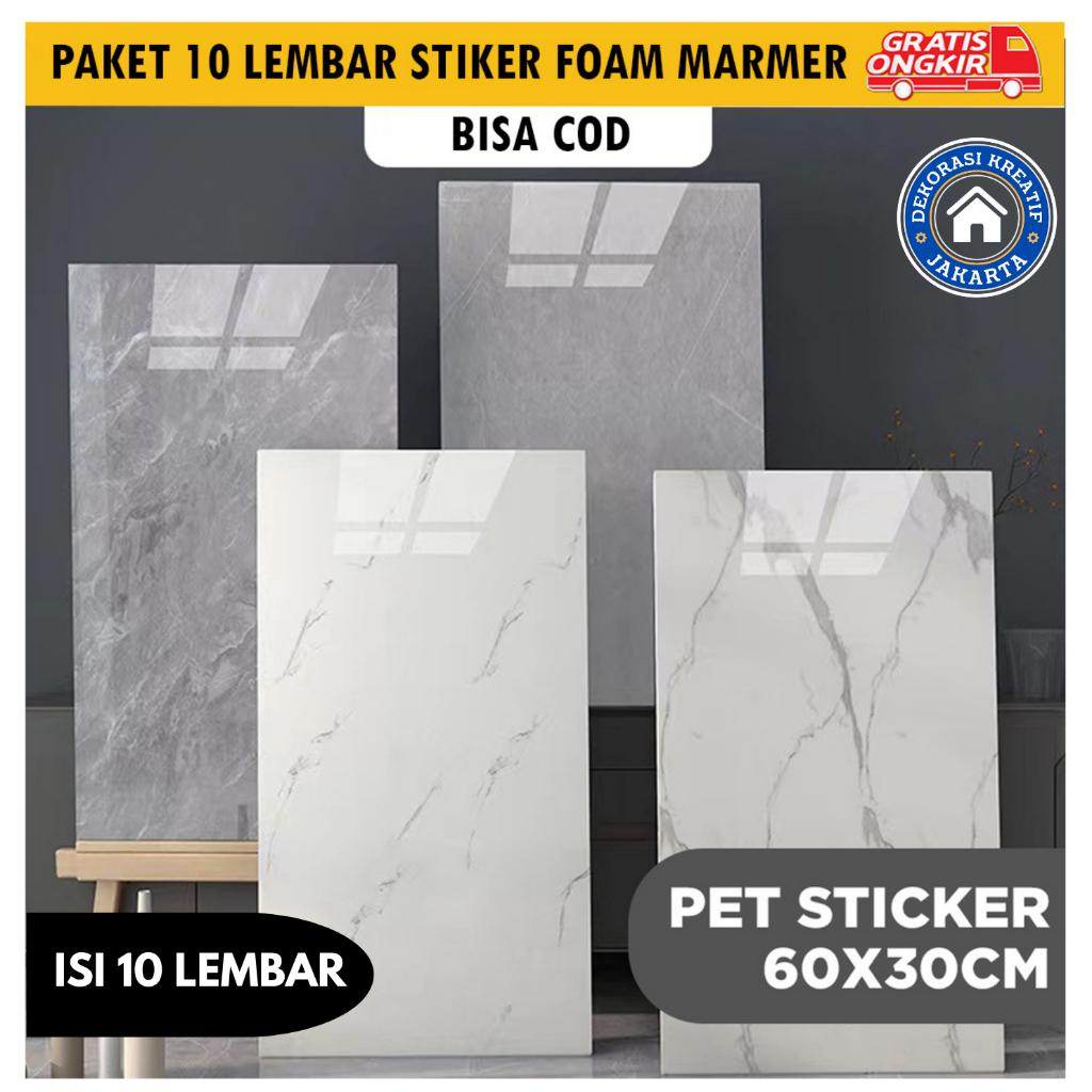 Jual Paket 10 Lembar Wallpaper Dinding Vinyl Marble Ukuran 30x60 cm Bahan Foam Pvc Anti Air ...
