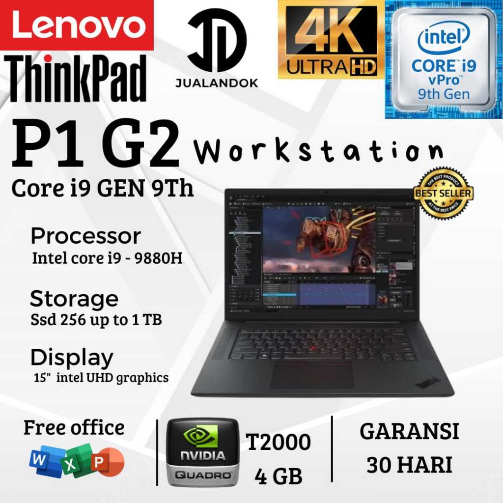Jual Laptop Lenovo ThinkPad P1 G2 Core i9 Gen 9 - RAM 64GB - SSD 1TB ...