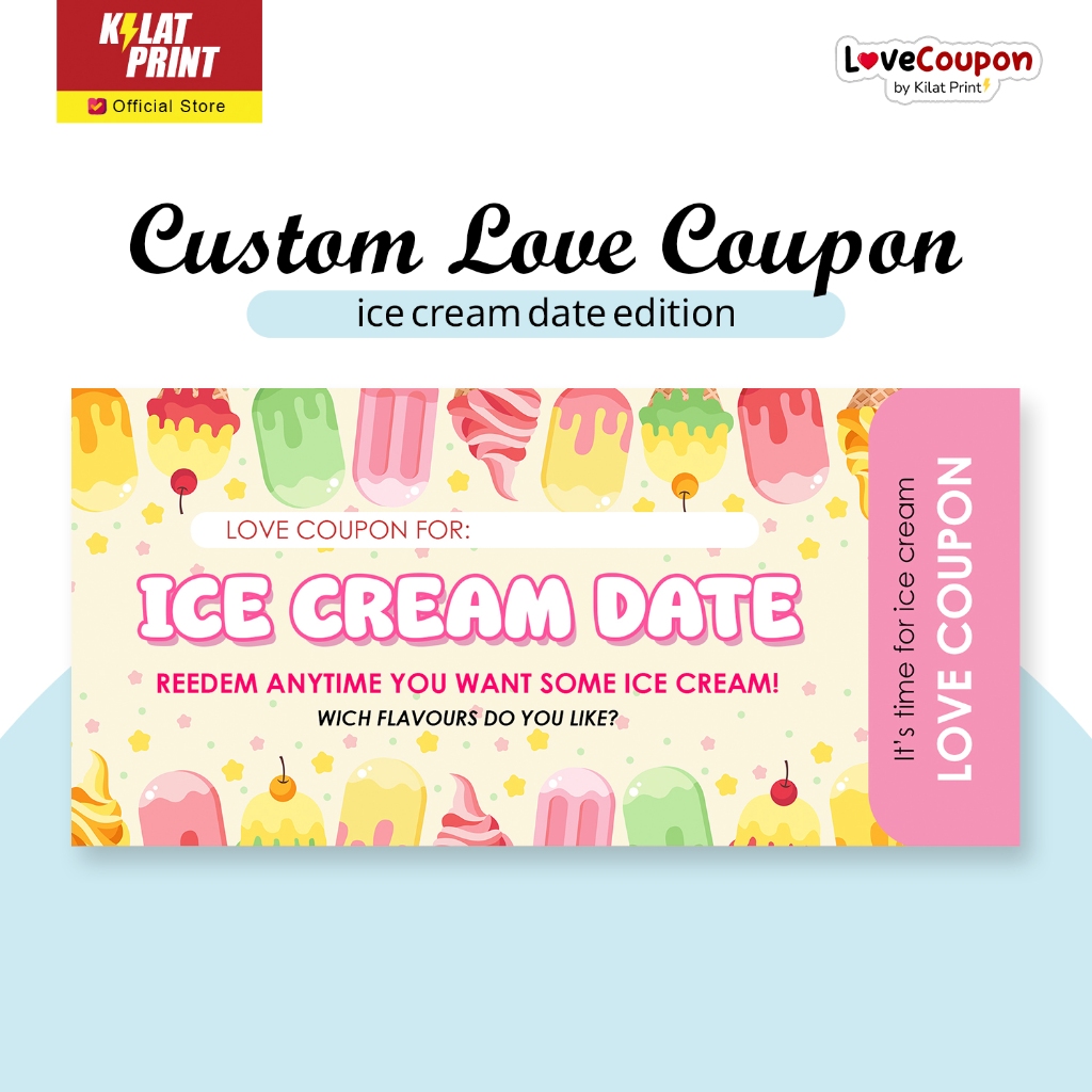 Jual Custom Love Coupon Voucher Kupon Hadiah Ice Cream Date | Shopee ...