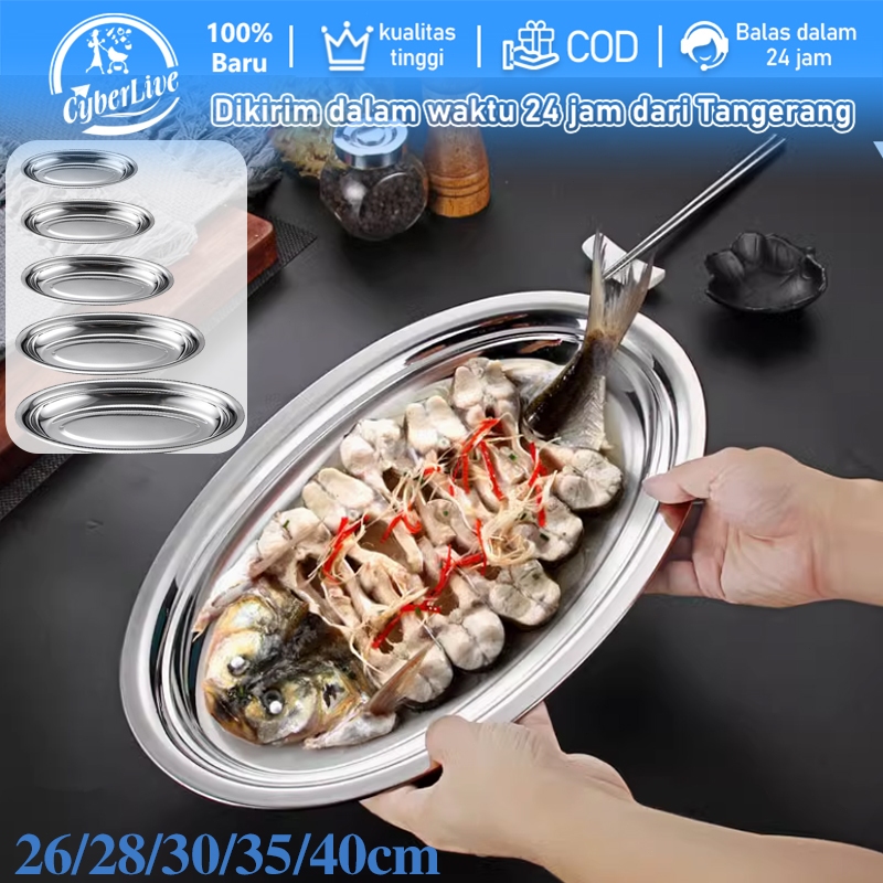 Jual Piring Saji Oval Stainless Steel Plate Tray Ikan Sate Tebal Murah ...