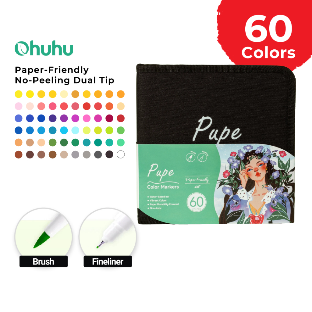 Jual OHUHU Pupe Paper Friendly No Peeling Dual Tip Brush & Fineliner ...