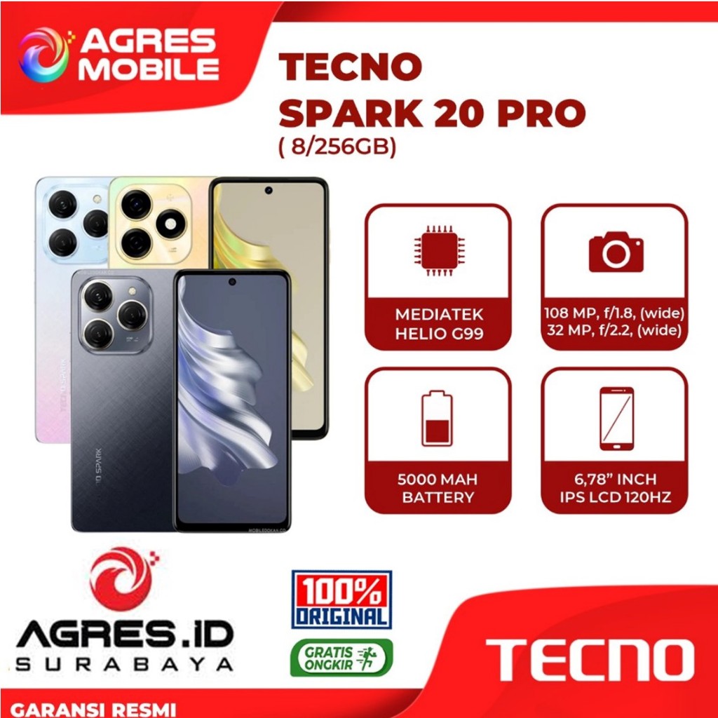 Jual TECNO SPARK 20 PRO 8/12GB 256GB SUNSET BLUSH-IVORY-BLACK-WHITE ...