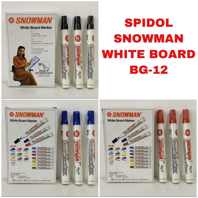 Jual (1 pack / 12 pcs)Snowman spidol whiteboard marker papan tulis BG ...